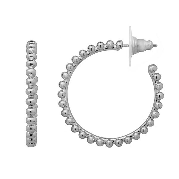 Emberly Silver Tone Bead Texture Hoop Earrings