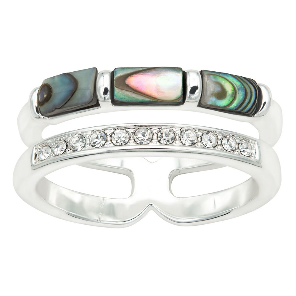 City Luxe Silver Tone Abalone & Cubic Zirconia Faux Stack Ring