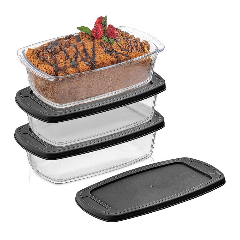 JoyJolt Glass Loaf Pans with Lids, Set of 3