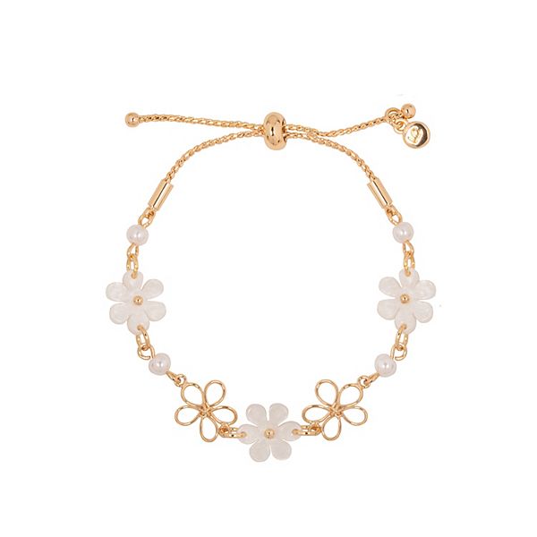 LC Lauren Conrad Gold Tone Simulated Opal Flower Adjustable Bracelet
