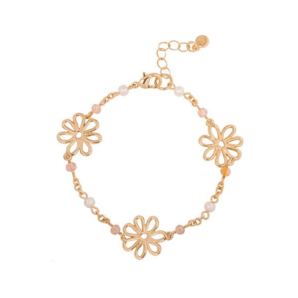 LC Lauren Conrad Gold Tone Simulated Pearl Wire Flower Bracelet