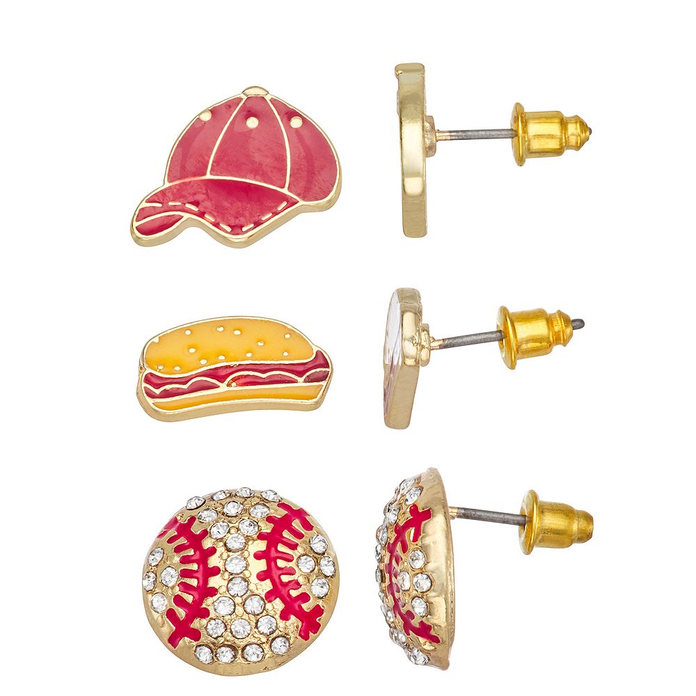 Celebrate Together 3-Piece Sporty Cap, Hot Dog & Baseball Stud Earring Set