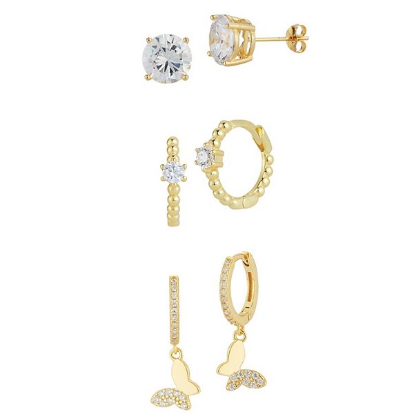 Sunkissed Sterling Cubic Zirconia Triple Earring Set