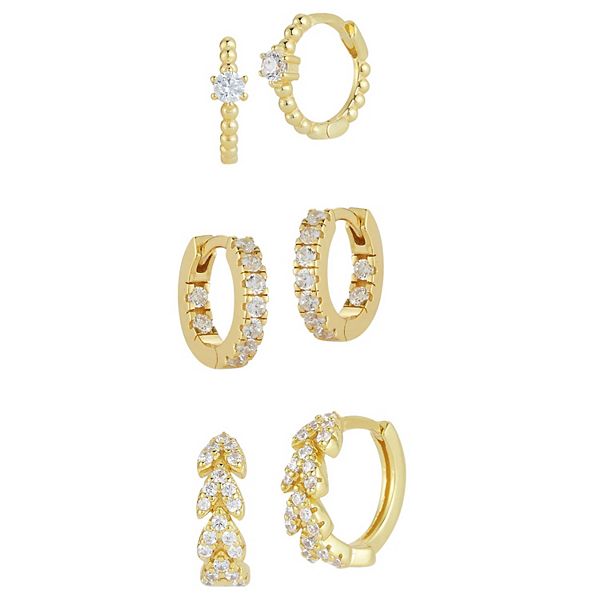 Sunkissed Sterling Cubic Zirconia Triple Huggie Hoop Earring Set