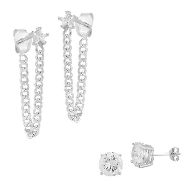 Sunkissed Sterling Cubic Zirconia Star Curb Drop & Stud Earrings Set