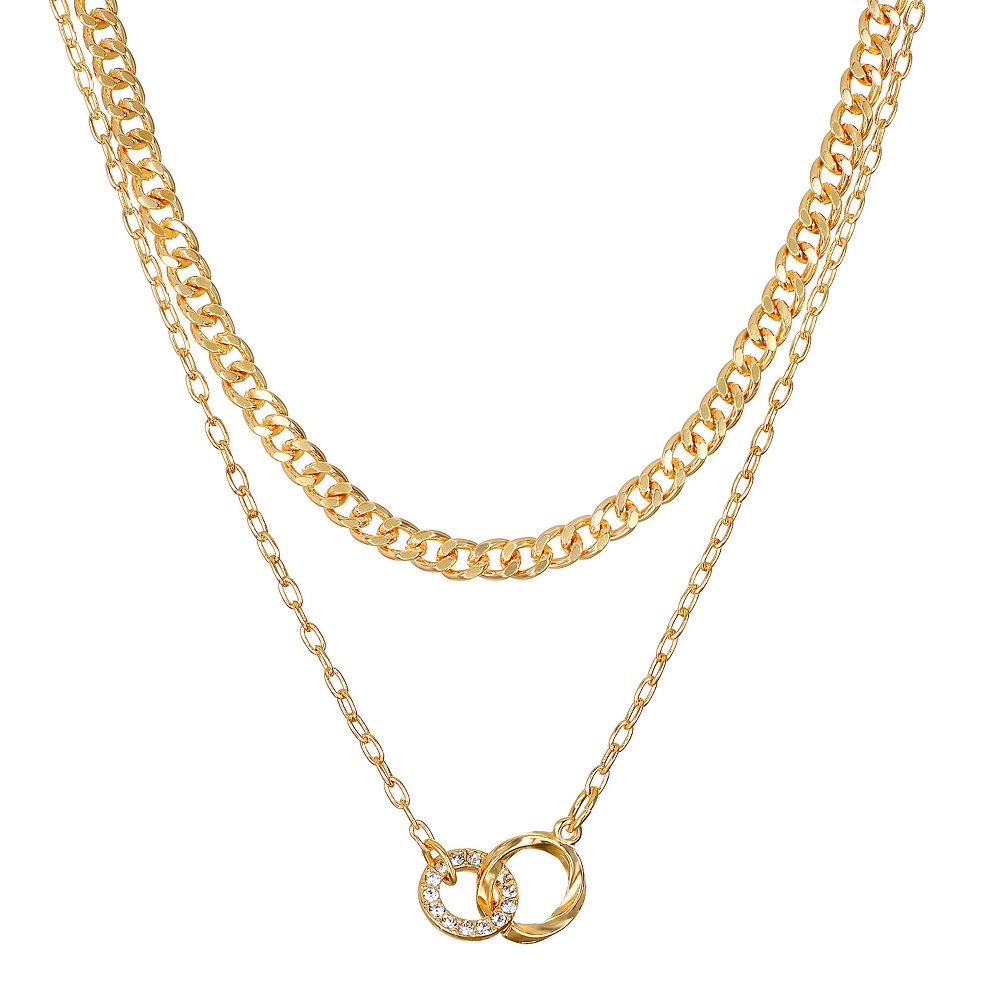 Emberly Gold Tone 2 Row Chain Link Pendant Necklace