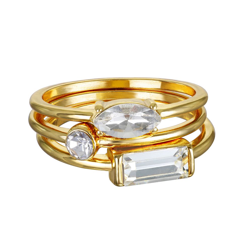 Emberly Gold Tone Stone Geometric Rings 3-piece Set