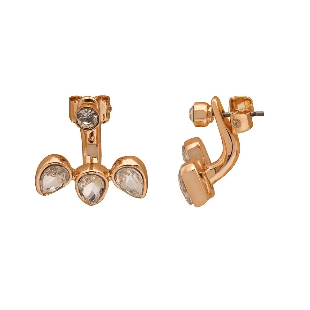 LC Lauren Conrad Gold Tone Crystal Triple Drop Front-to-Back Stud Earrings