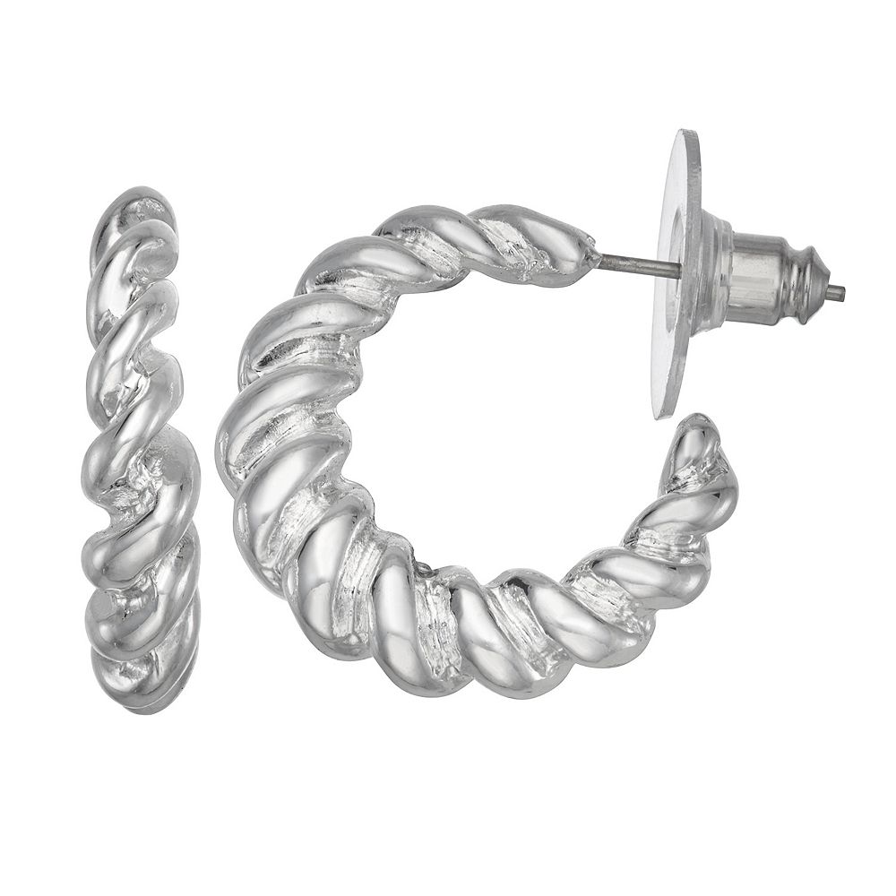 Napier Silver Tone Twisted C Hoop Earrings