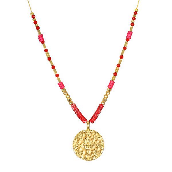 Emberly Gold Tone Long Coin Beaded Necklace
