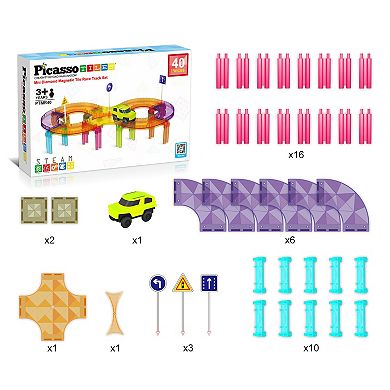 PicassoTiles 40 Piece STEM Toy, Magnetic Mini Race Track, Building ...