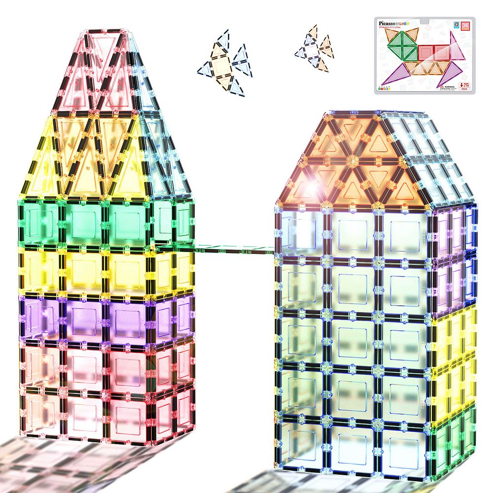 PICASSO-TILES 36 PC Magnetic Tiles, Magnetic Building Blocks for Kids ...