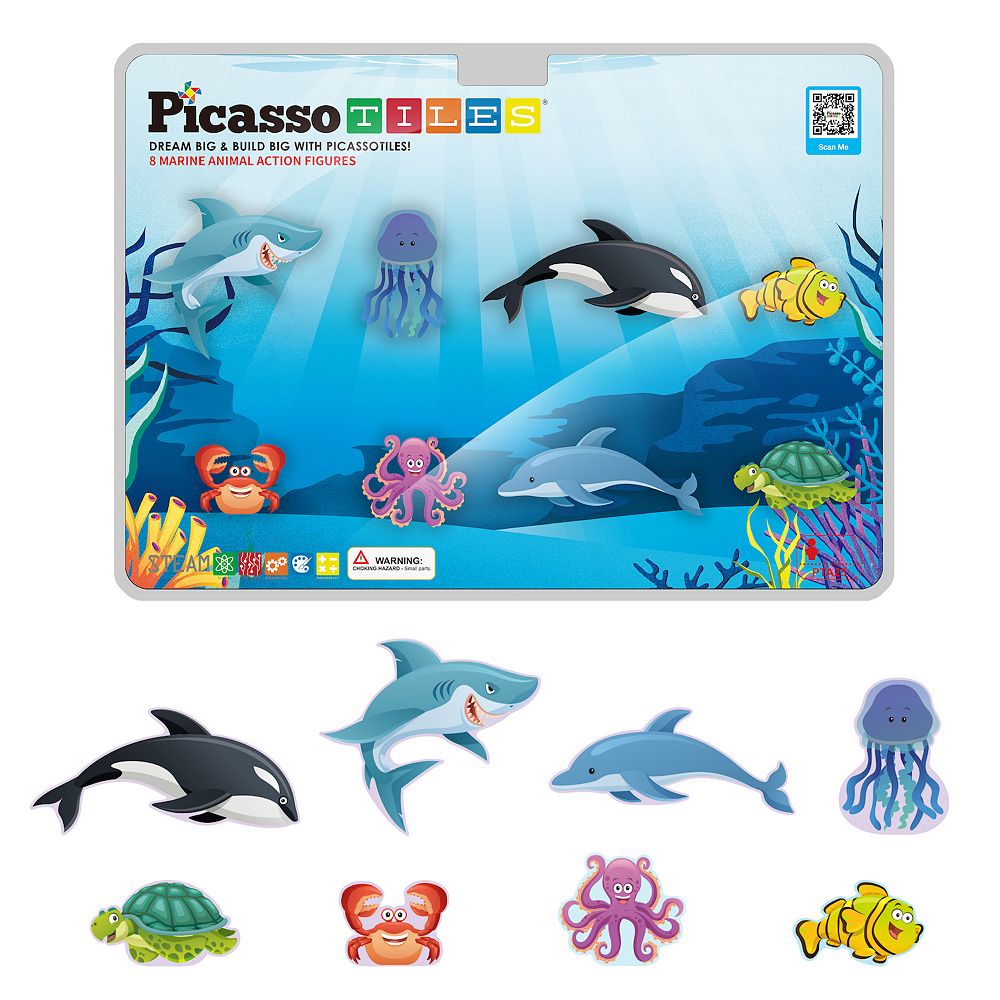 PicassoTiles 8 PC Marine Animal Themed, Magnetic Tiles, Magnetic ...