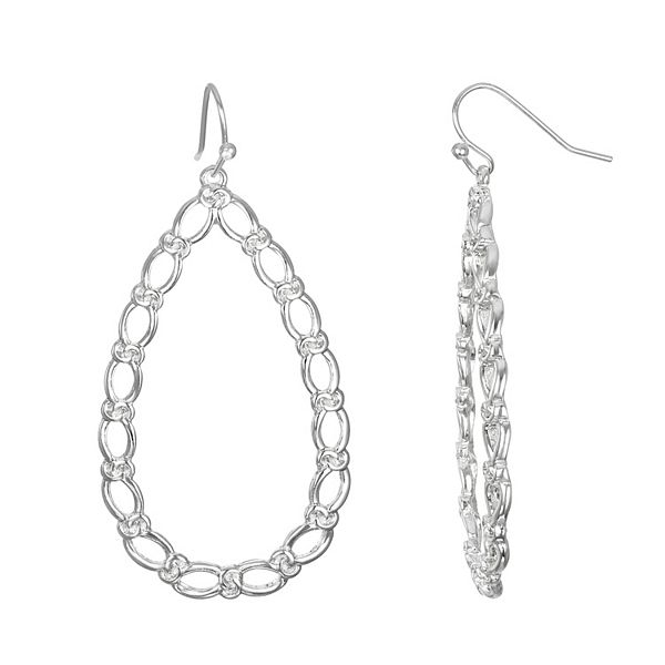 Emberly Silver Tone Knot Chain Drop Hoop Earrings