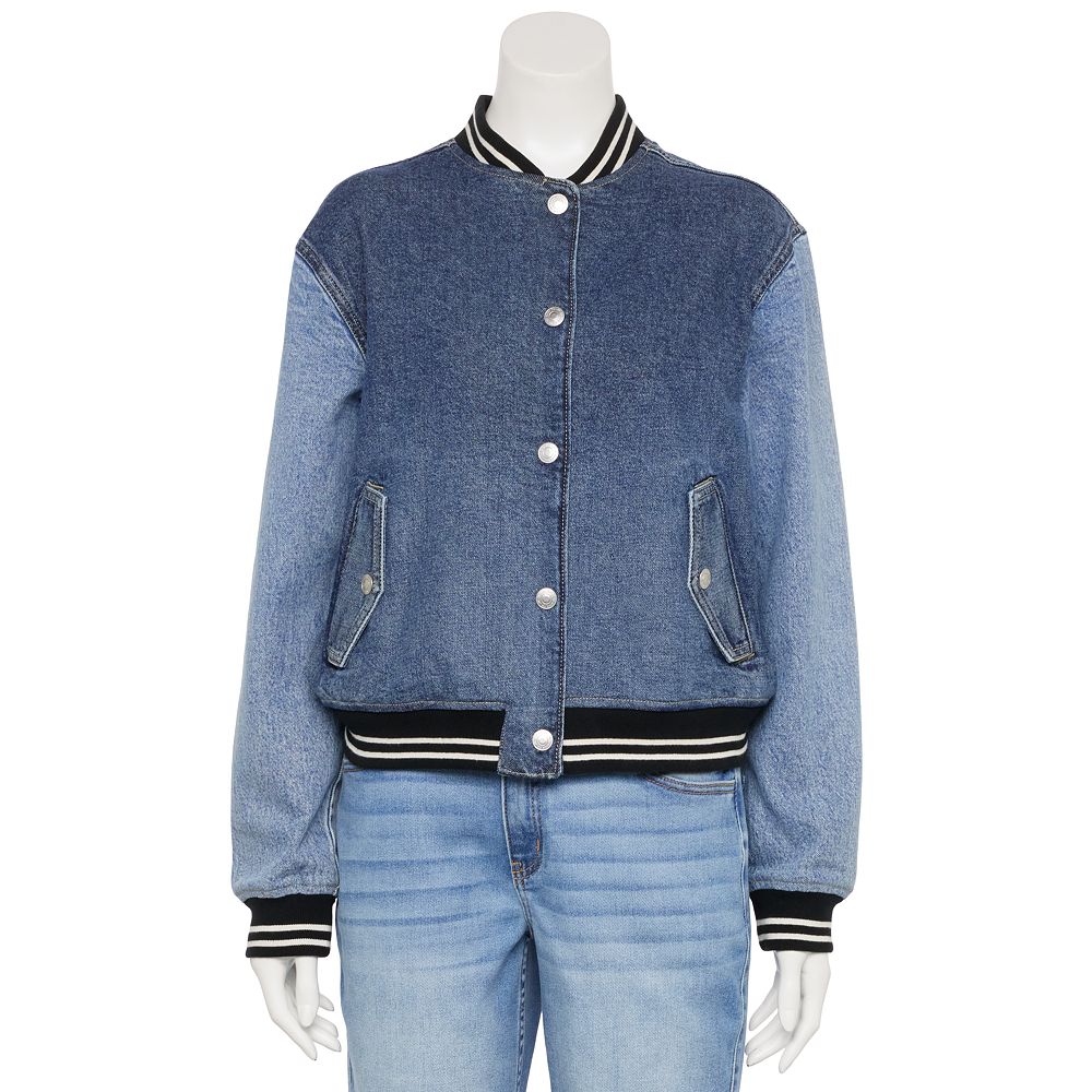 Juniors' SO® Jean Varsity Jacket