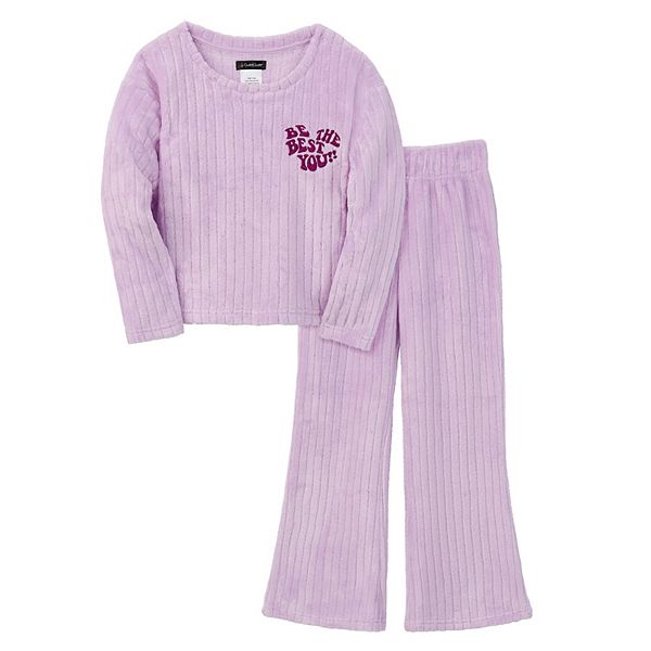 Girls 4-12 Cuddl Duds® Ribbed Fleece Long Sleeve Pajama Top & Wide Leg ...