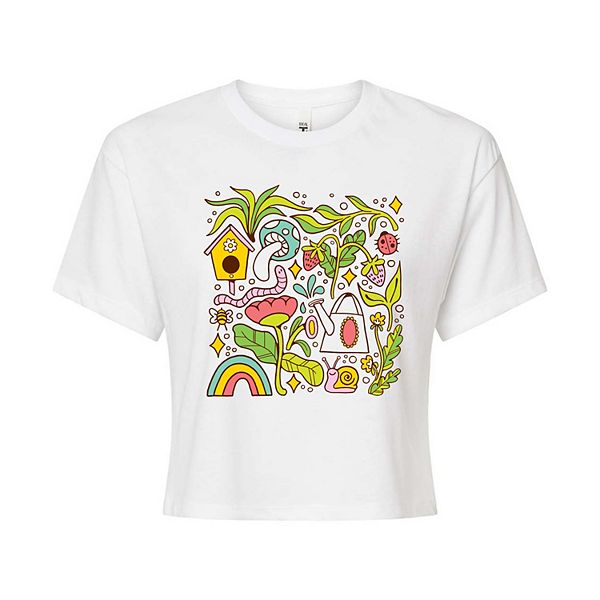Juniors' Spring Doodles Cropped Tee