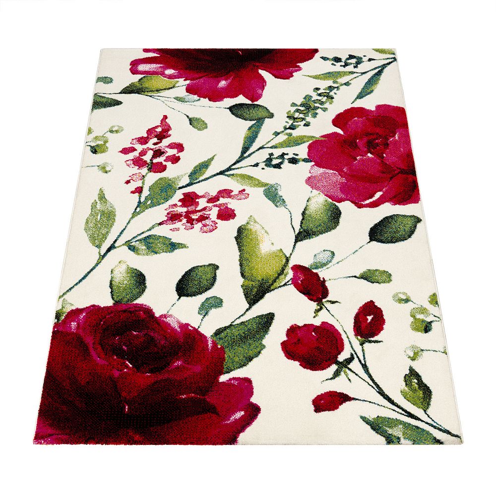 Artful Area Rug Rose Motif In Watercolor Look