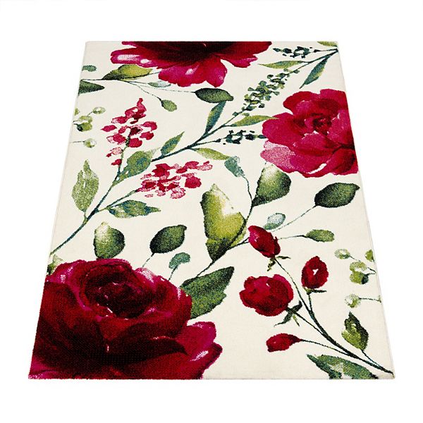 Artful Area Rug Rose Motif In Watercolor Look