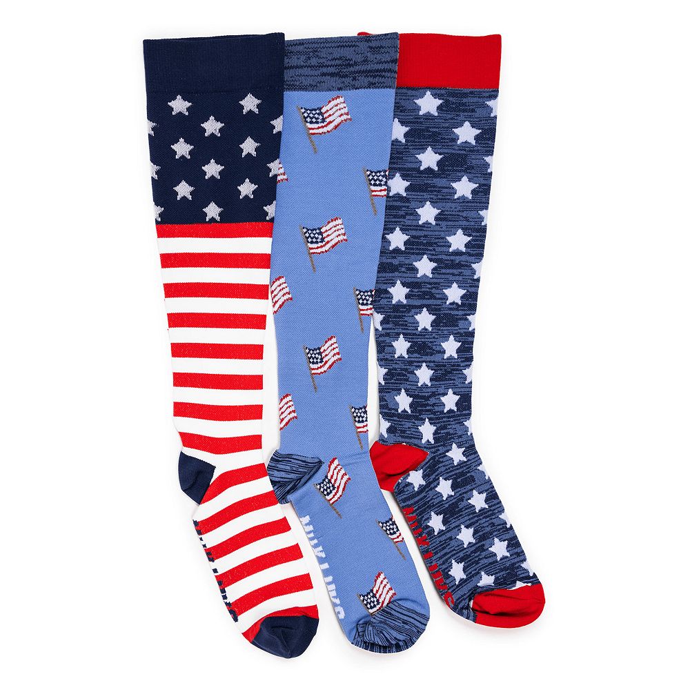 Men's MUK LUKS 3-pack Red White & Blue Nylon Compression Knee-High Socks