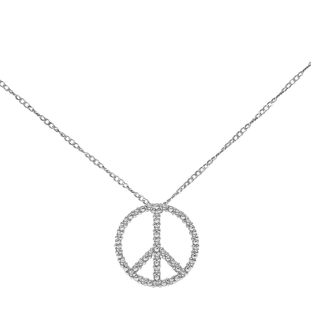 Sterling Silver 1/10 Carat T.W. Diamond Peace Sign Pendant Necklace