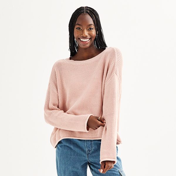 Juniors' SO® Long Sleeve Boat Neck Pullover Sweater