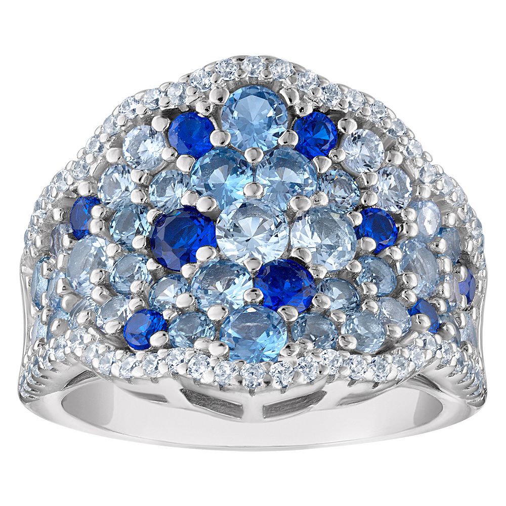 Sterling Silver Blue Cubic Zirconia Pave Ring