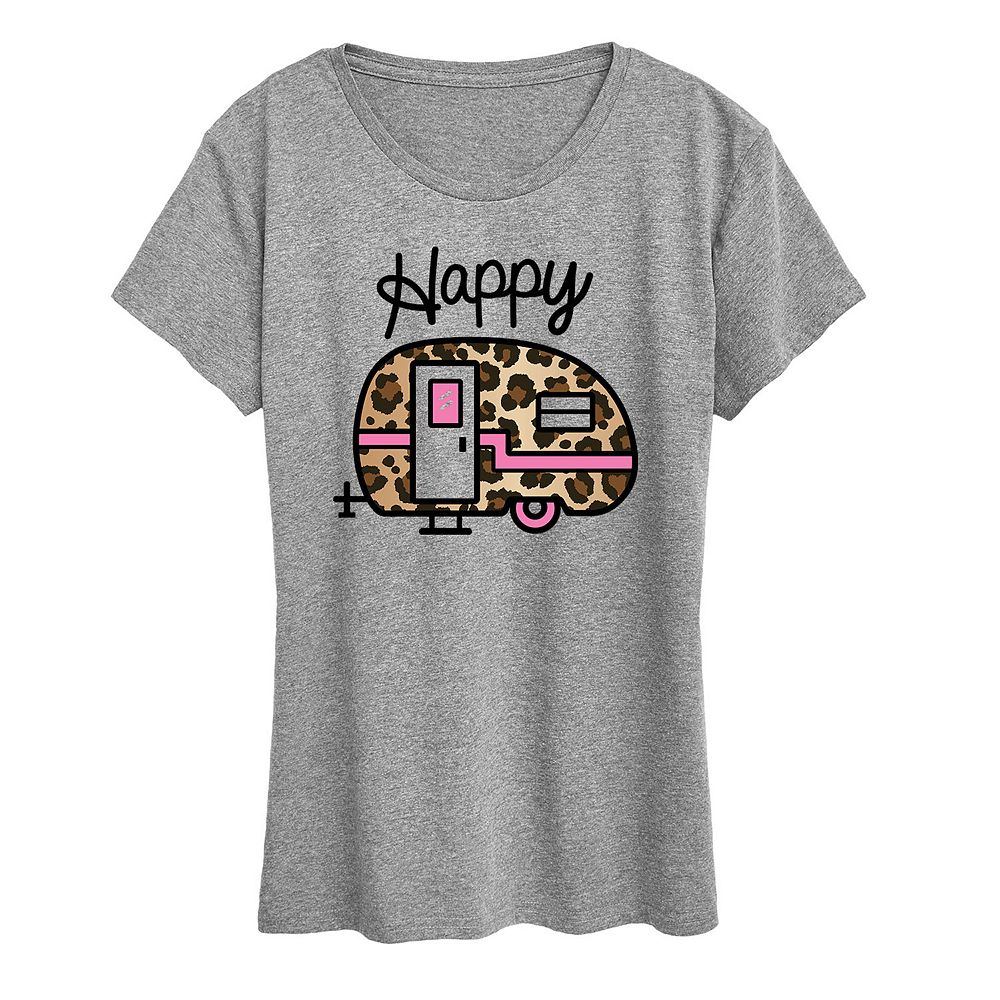 Women's Happy Leopard Print Camper Graphic Tee