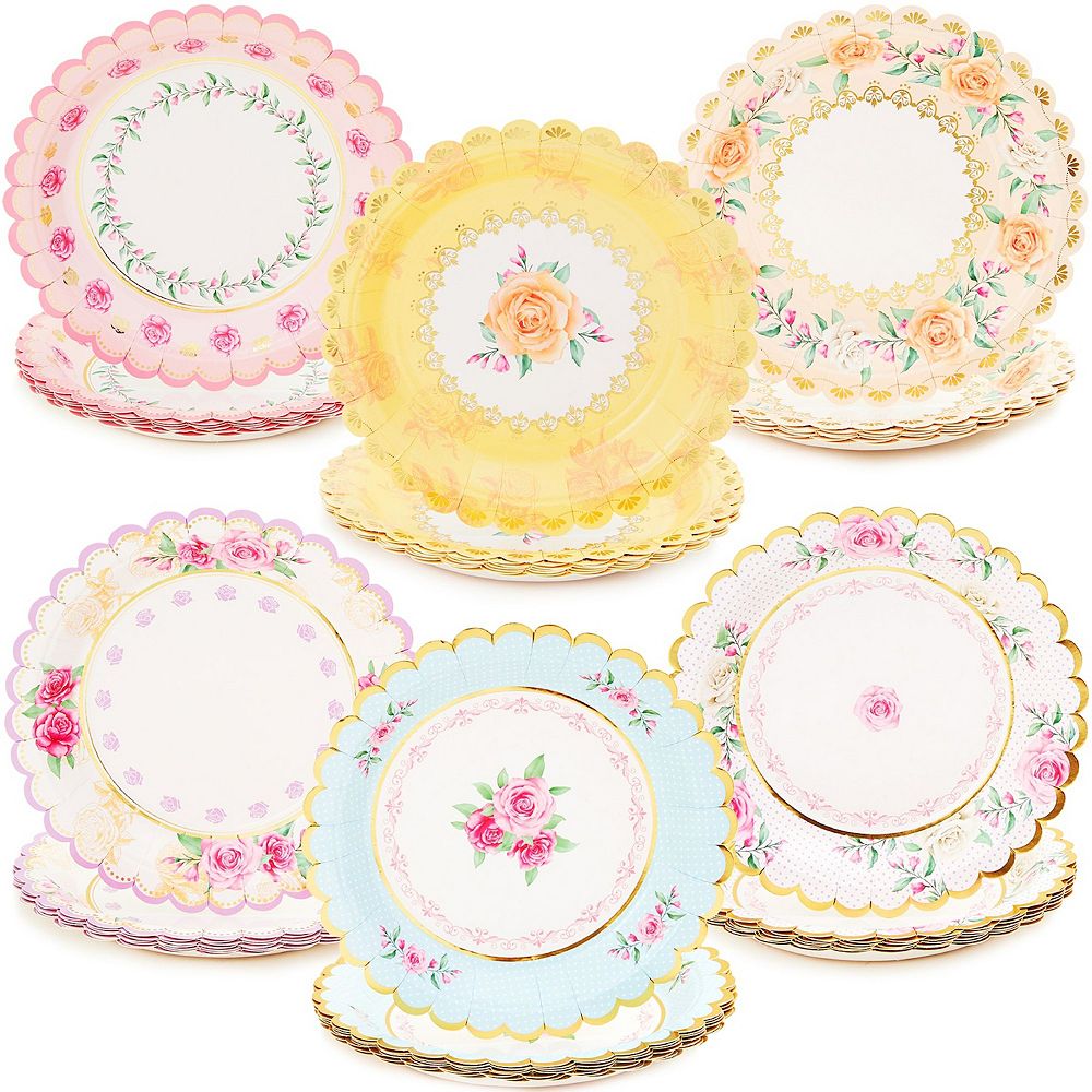 48 Floral Paper Plates Vintage Tea Party Supplies Wedding Bridal Baby ...
