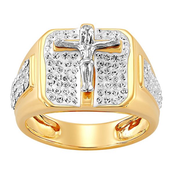 Men's Two-Tone Crystal Crucifix Ring