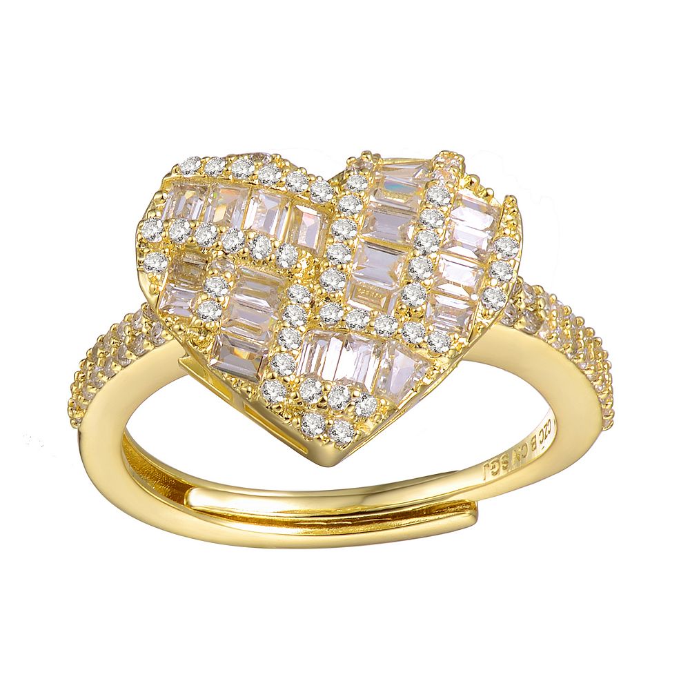 Gold Tone Cubic Zirconia & Diamond Accent Puffed Heart Ring