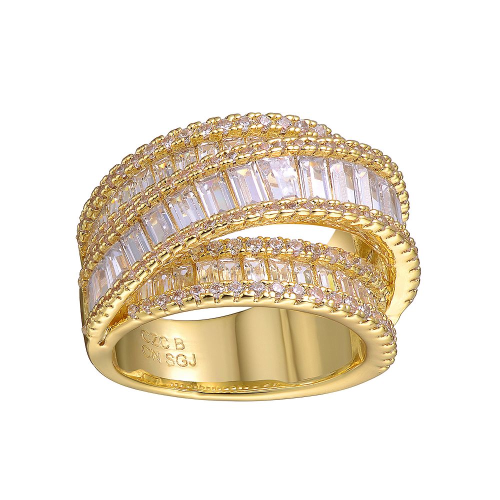 Cubic Zirconia Crossover Channel Ring
