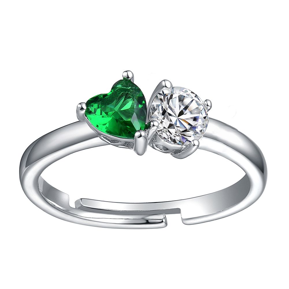 Sterling Silver Cubic Zirconia & Diamond Accent Two-Stone Heart Promise ...