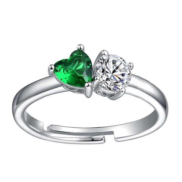 Sterling Silver Cubic Zirconia & Diamond Accent Two-Stone Heart Promise ...