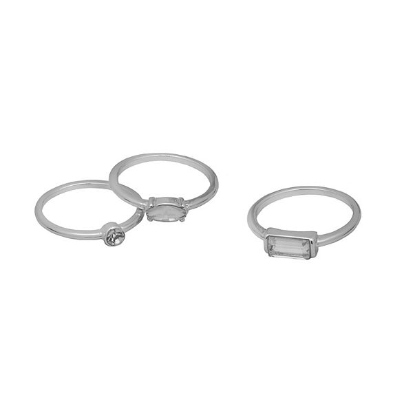 Emberly Silver Tone 3 Stone Ring Pack