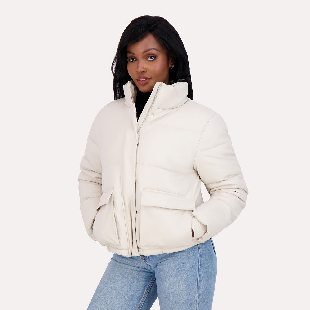 Juniors' madden girl Faux Leather Puffer Jacket