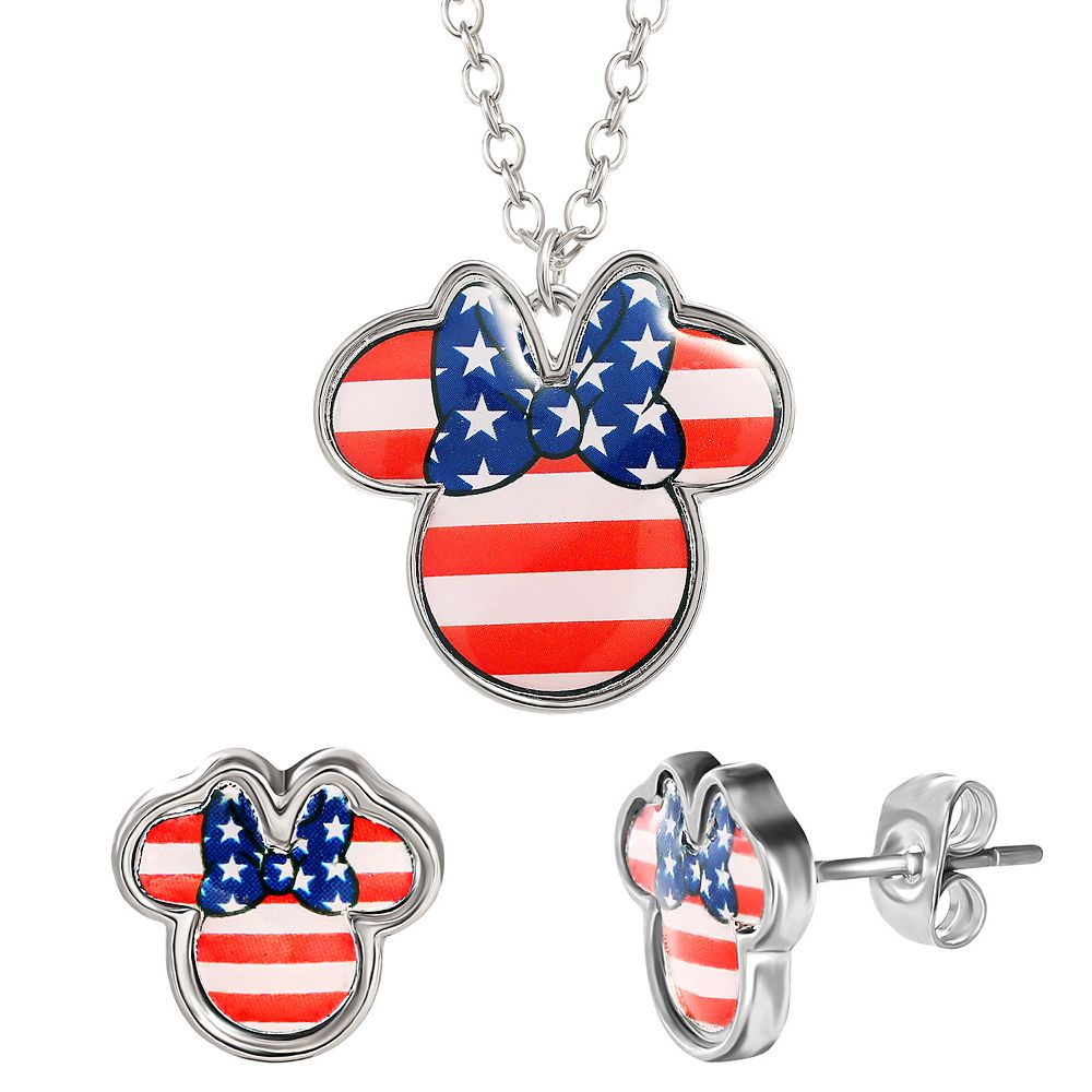 Disney's Minnie Mouse Americana Earring & Pendant Necklace Set