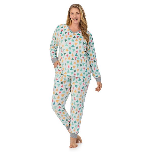 Plus Size Cuddl Duds® Velour Fleece V Neck Pajama Top And Pajama Bottoms Set