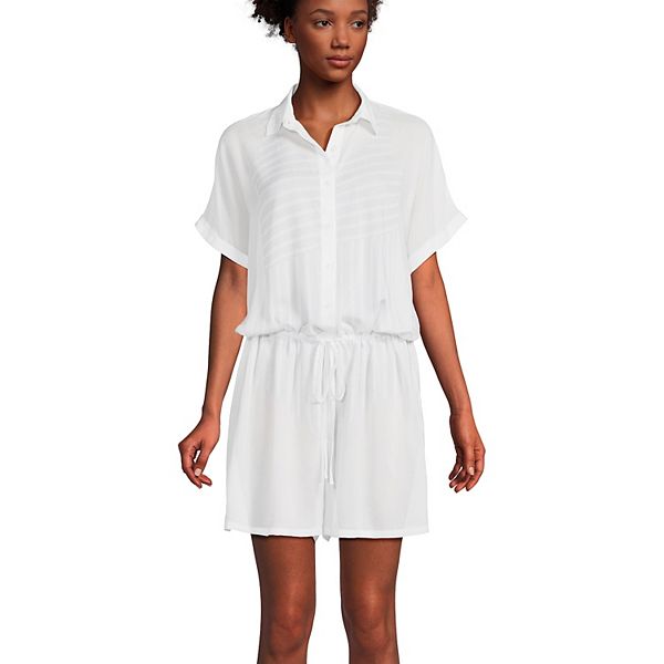 Women's Lands' End Sheer Modal Button Front Swim Cover-up Romper