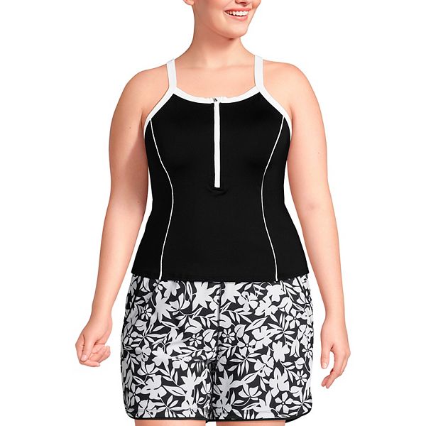 Plus Size Lands' End Chlorine Resistant High Neck Zip Front Racerback ...