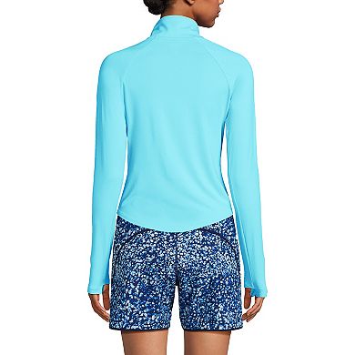 Women's Lands' End Quarter-Zip Long Sleeve UPF 50 Swim Cover-Up Rash Guard