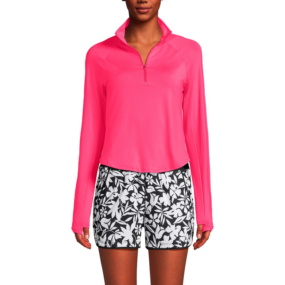 Women's Lands' End Quarter-Zip Long Sleeve UPF 50 Swim Cover-Up Rash Guard