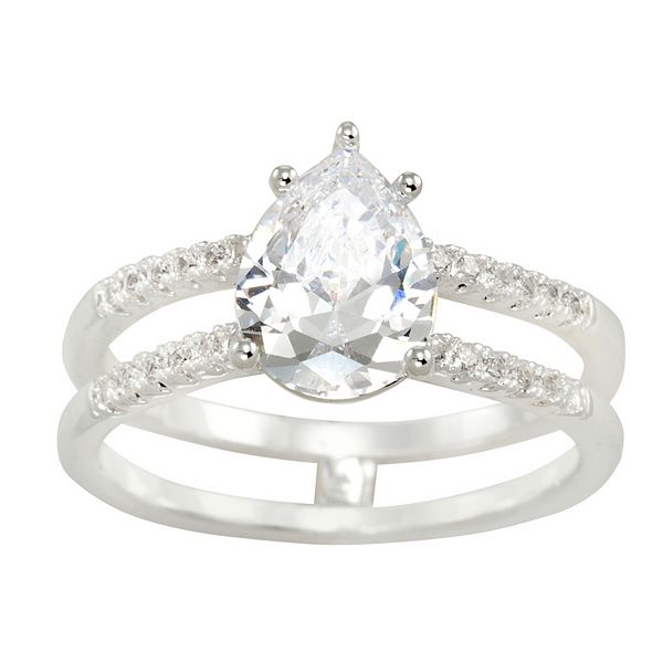 City Luxe Silver Tone Split Shank Cubic Zirconia Teardrop Ring