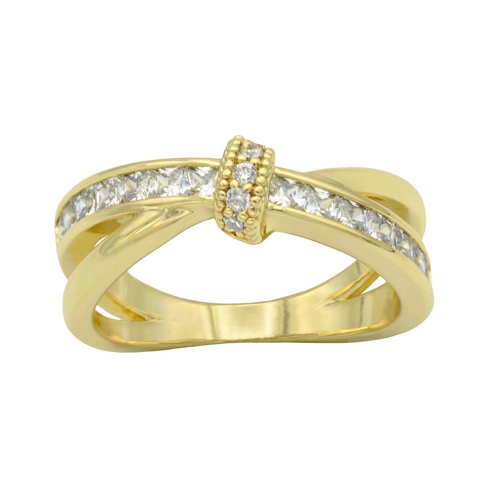 City Luxe Gold Tone Square & Round Cubic Zirconia Crossband Ring