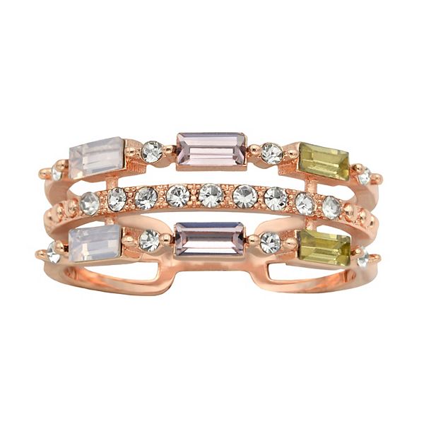 City Luxe Rose Gold Tone Multi Crystal Faux Stack Ring