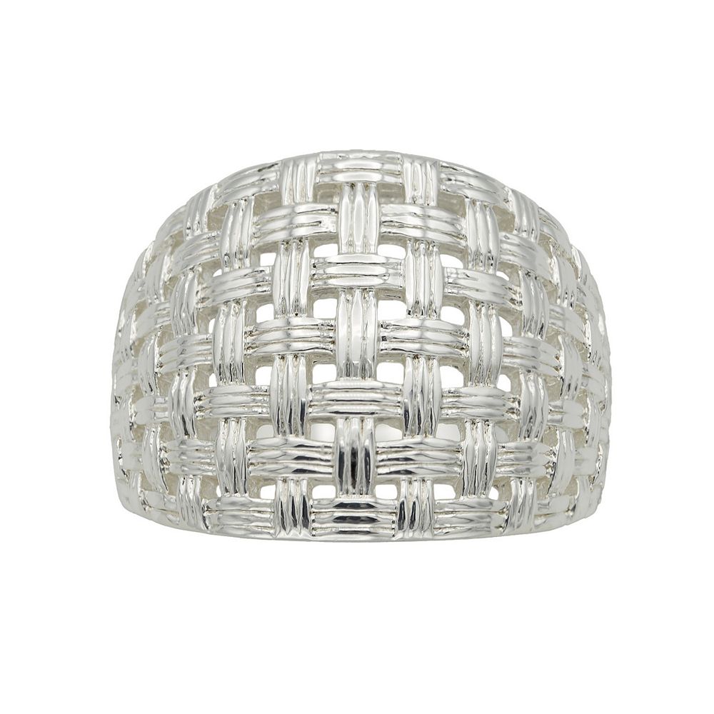 City Luxe Silver Tone Basketweave Textured Dome Ring