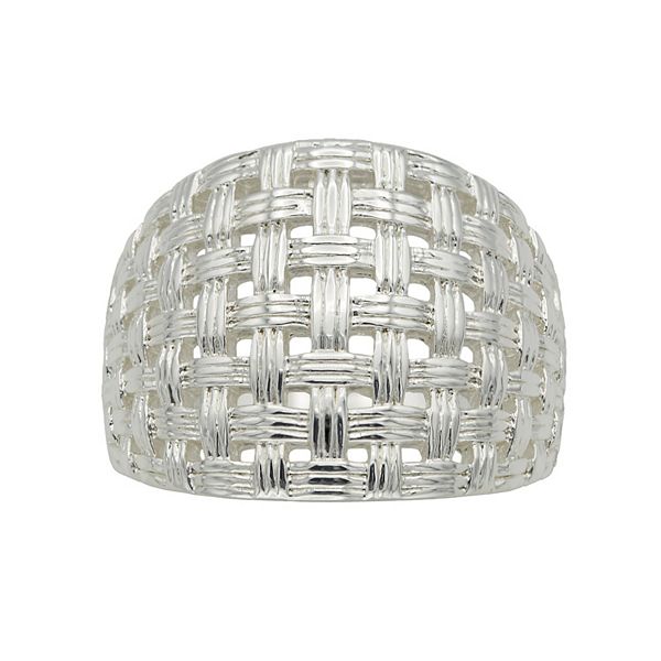 City Luxe Silver Tone Basketweave Textured Dome Ring