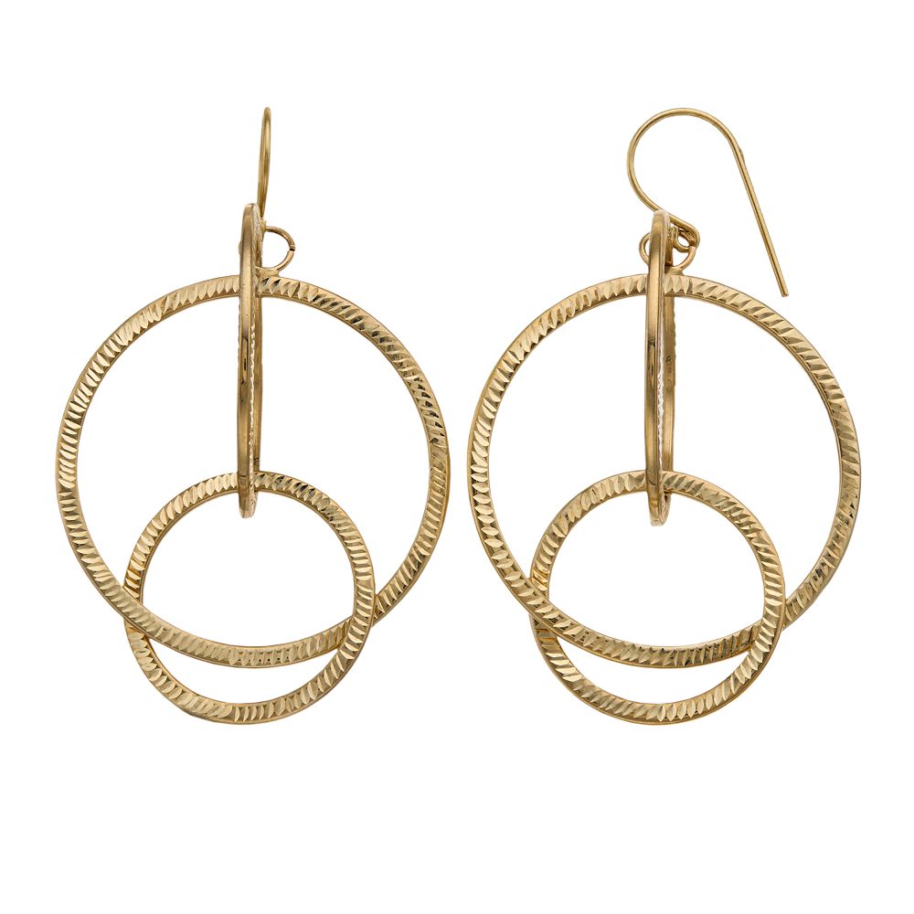 10k Gold Diamond Cut Interlocking Circle Drop Earrings