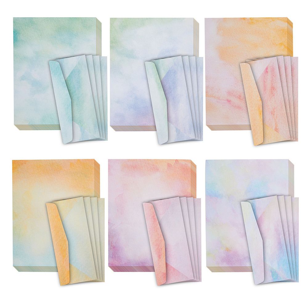 48 Watercolor Stationery Paper with 24 Envelopes Set, 6 Assorted Colors ...