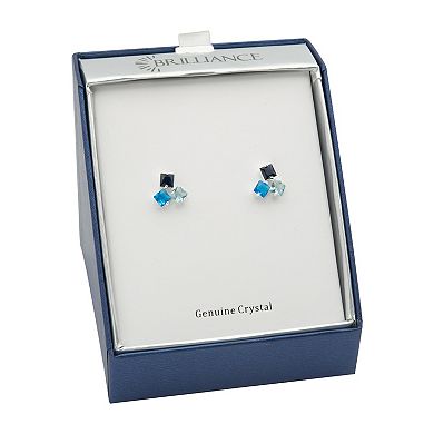 Brilliance Silver Tone Blue Tonal Crystal Cluster Stud Earrings